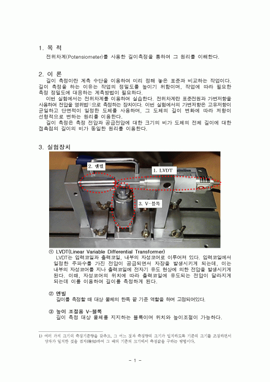 [기계공학 실험] 전위차계(Potensiometer)를 사용한 길이측정 : 전위차계(Potensiometer)를 사용한 길이측정을 통하여 그 원리를 이해한다