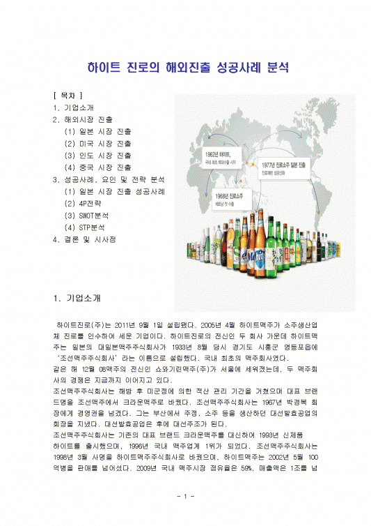 하이트 진로의 해외진출 성공사례 분석