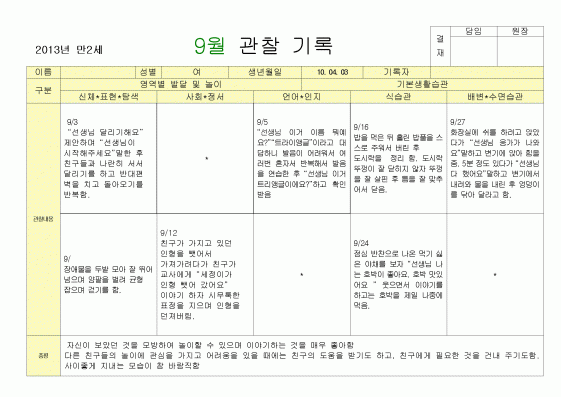 만2세영역별관찰일지9월