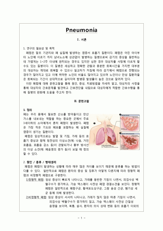 성인간호 폐렴(pneumonia)