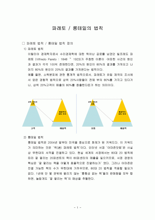 파레토 롱테일 법칙 [파레토, 롱테일, long tail, 틈새시장]