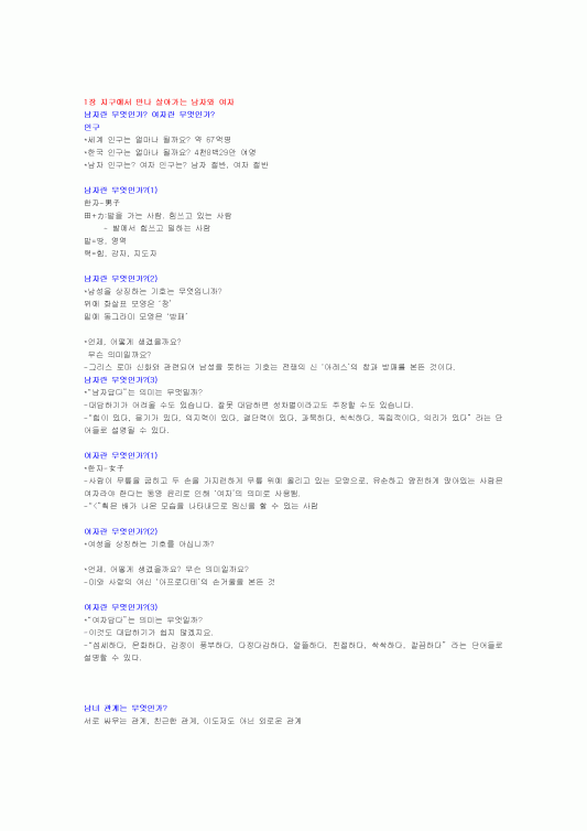 조선대인강-지구에서 살아가는남자와여자 총정리본