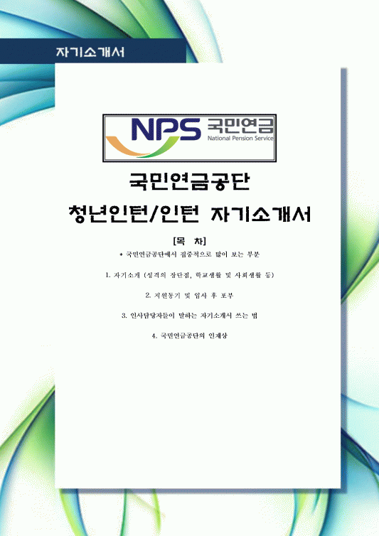 국민연금공단 최신 합격 자기소개서 인사담당 경험자가 추천하는 최선의 샘플