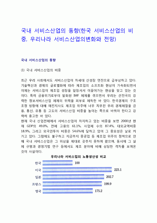 국내 서비스산업의 동향 (한국 국내 서비스산업의 비중, 서비스산업의변화와 전망)