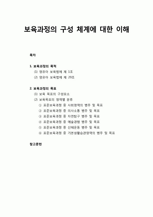 [보육과정] 보육과정의 구성 체계에 대한 이해 - 보육과정의 목적과 보육과정의 목표_ 보육 목표의 구성요소, 보육목표의 영역별 분류