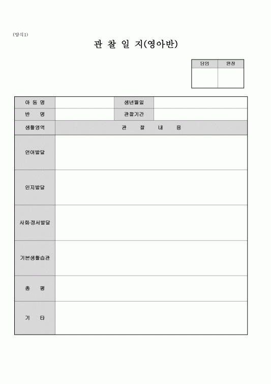 영유아관찰기록서식모음(관찰일지,영아반, 유아반, 관찰척도요약지, 기본생활습관평가체크리스트, 영유아관찰일지양식)