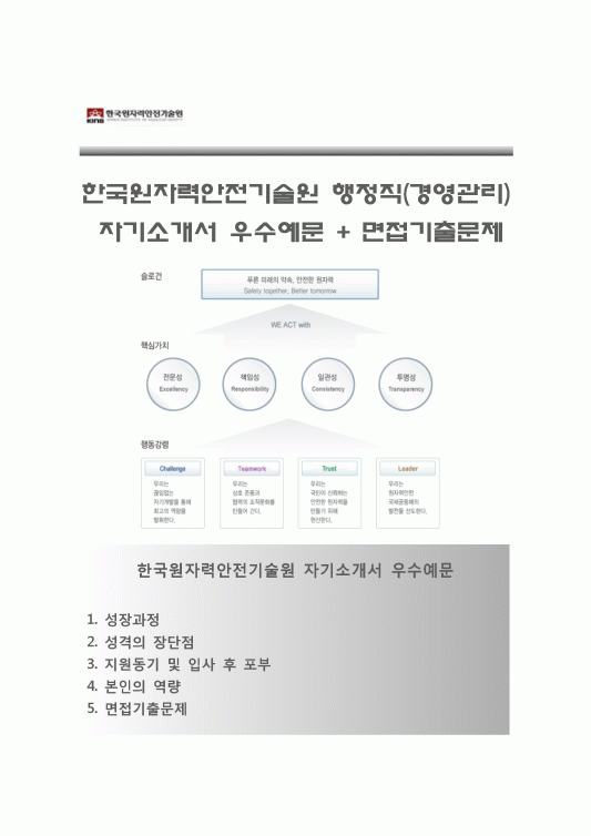 (한국원자력안전기술원 자기소개서 + 면접족보) 한국원자력안전기술원 (행정직경영관리) 자소서 [한국원자력안전기술원합격자기소개서한국원자력안전기술원자소서항목,이력서]