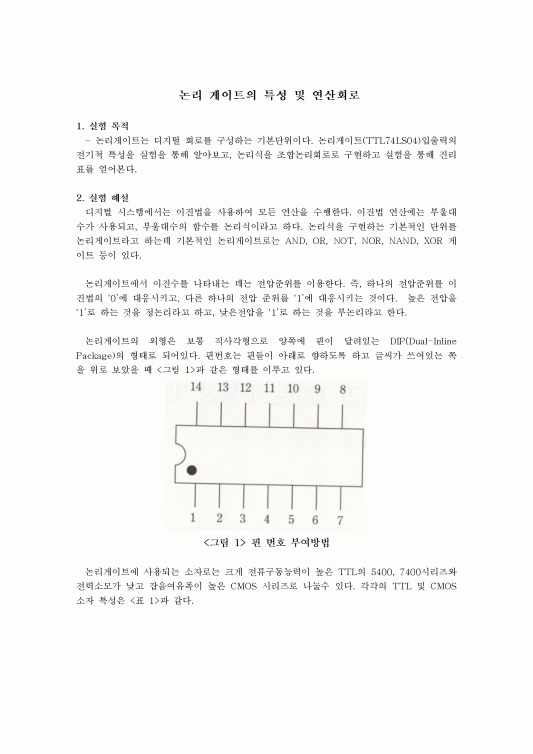 전자공학 실험 - 논리 게이트의 특성 및 연산회로