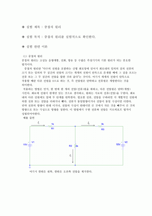 [전자회로 기초 실험] 중첩의 원리 : 중첩의 원리를 실험적으로 확인한다.