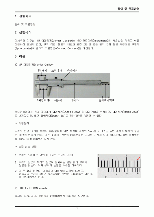 일반물리학 실험 -길이 및 곡률반경