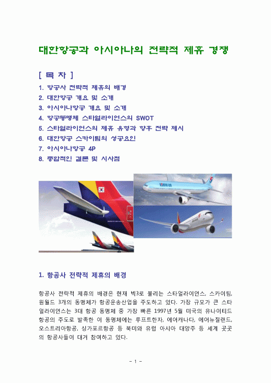 대한항공(Korean Air)과 아시아나(Asiana Airlines)의 전략적 제휴 경쟁