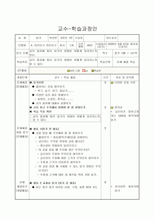 국어 교수-학습과정안(이리보고 저리보고 학습지도안)