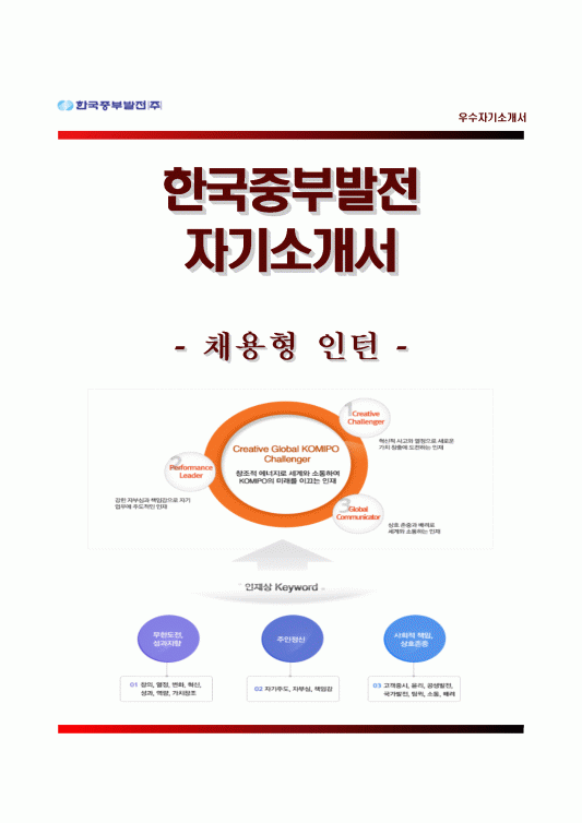 [한국중부발전 자기소개서] 한국중부발전 (채용형인턴) 합격자소서와 면접기출문제 (한국중부발전인턴자기소개서┼한국중부발전자소서항목 레포트 우수예문)