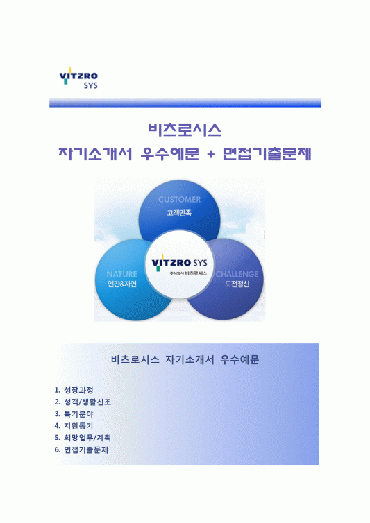 (비츠로시스 자기소개서 + 면접족보) VitzroSys 비츠로시스 자소서 [비츠로시스합격자기소개서 ◉ 비츠로시스자소서 항목 우수예문 레포트]