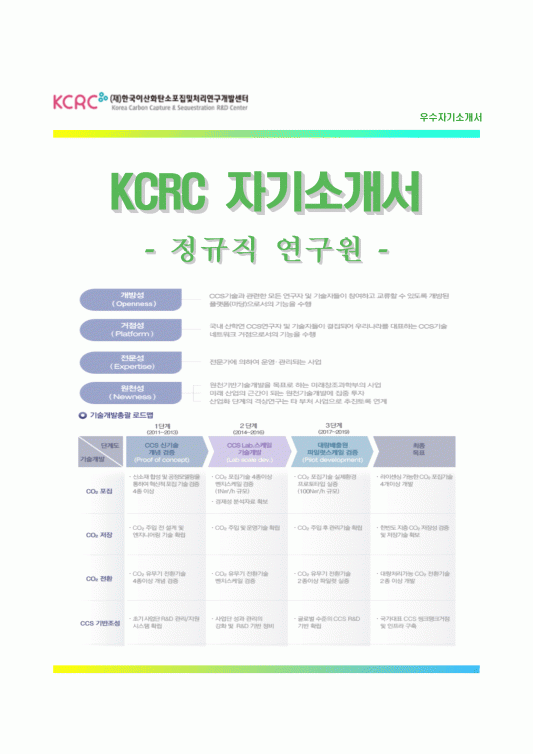 [KCRC 자기소개서] KCRC (정규직 연구원) 자소서 이력서 『한국이산화탄소포집및연구개발센터자기소개서 ✜ 한국이산화탄소포집및연구개발센터자소서』 우수예문 레포트