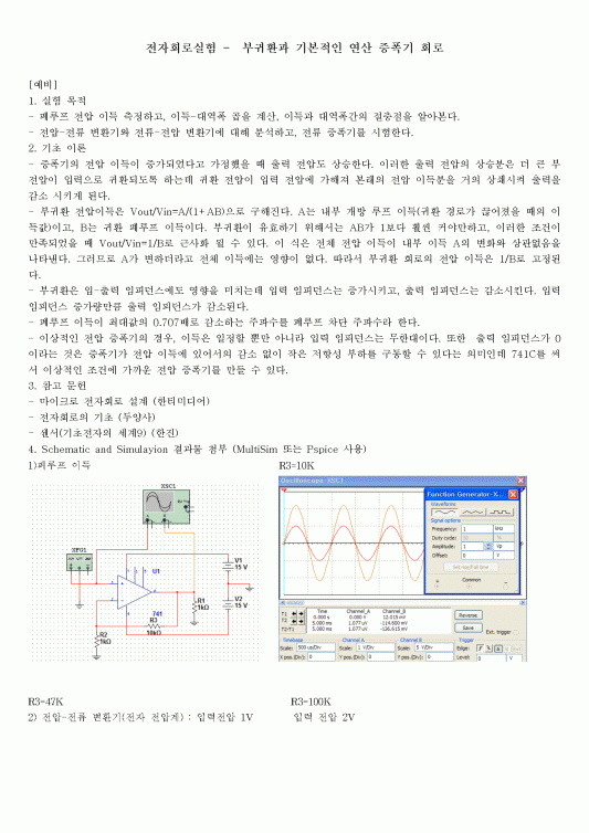 전자회로실험 - 부귀환과 기본적인 연산 증폭기 회로