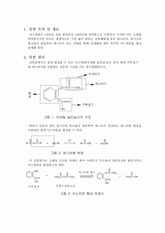 [일반화학실험] 아스피린 합성 : 유기산과 알코올이 반응하여 에스터가 도는 과정을 통해 실생활에 매우 유익한 아스피린을 합성 정제해 본다.