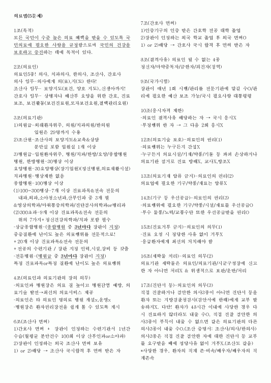 간호사 국가고시 법규 2015 법규 정리 - 의료법, 마약류 관리 법률, 지역보건법, 국민건강보험법, 감염병의 예방 및 관리에 관한 법, 후천성면역결핍증예방법, 검역법, 혈액관리법, 보건의료기본법, 국민건강증진법