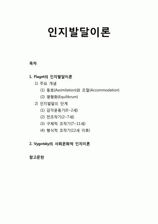 [영유아발달] 인지발달이론-Piaget의 인지발달이론, Vygotsky의 사회문화적 인지이론