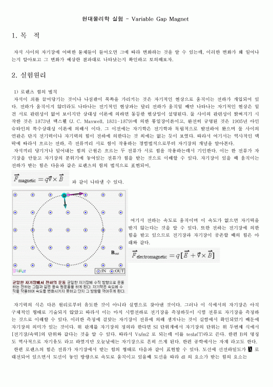 [현대물리학] Variable Gap Magnet 실험 : 자석 사이의 자기장에 어떠한 물체들이 들어오면 그에 따라 변화하는 것을 알 수 있는데, 이러한 변화가 왜 일어나는지 알아보고 변화가 예상 결과대로 나타났는지 확인