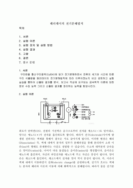 [일반물리학 실험] 패러데이(페러데이/Faraday)의 전기분해법칙