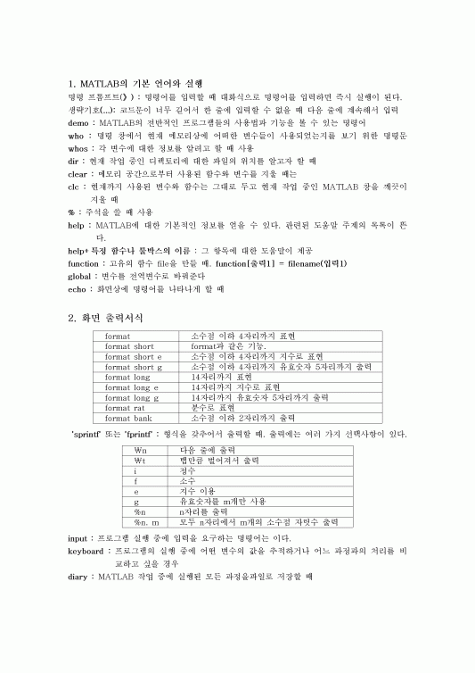 매트랩( MATLAB) 명령어 요약 정리