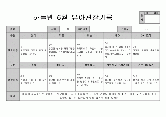 만5세 6월 관찰일지