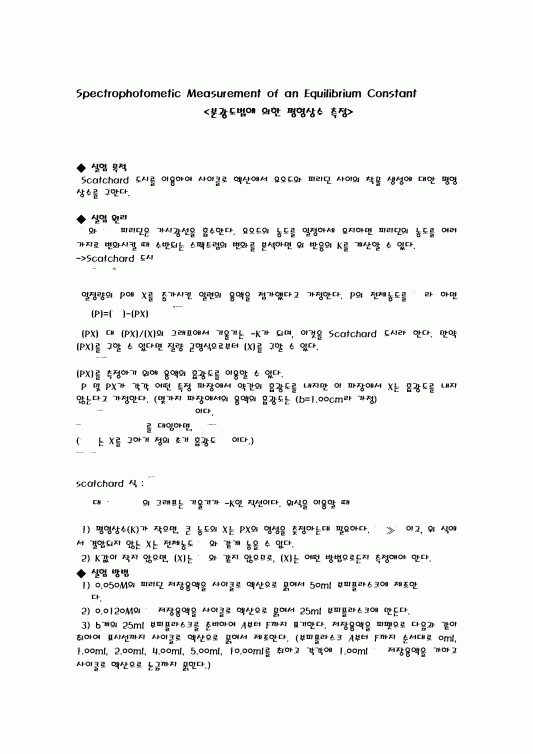 분광도법에 의한 평형상수 측정<Spectrophotometic Measurement of an Equilibrium Constant>