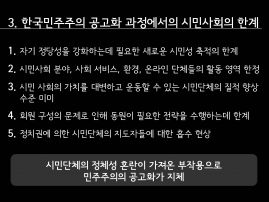 시민사회와 정컸력,한국 민주주의 공고화,한국의 정치민주주의,시민사회의 역할과 한계-12페이지
