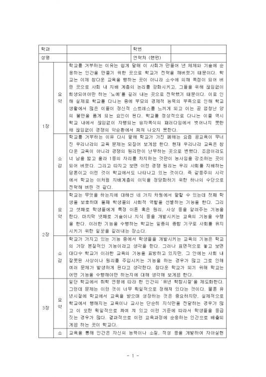 2016년 2학기 교육사회학 중간시험과제물 공통(도서를 읽고 양식에 맞추어 보고서를 제출)