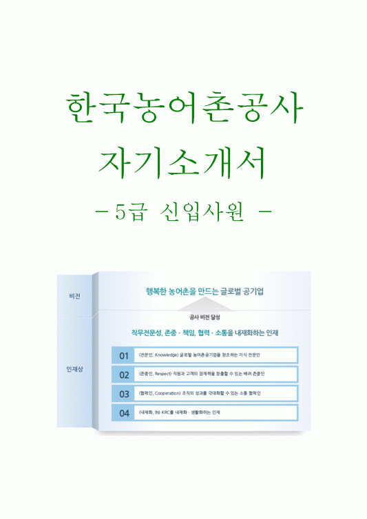 한국농어촌공사 5급 신입사원 자소서 항목 및 자기소개서