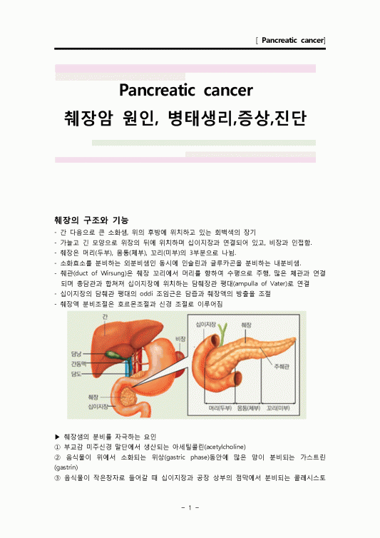 Pancreatic, cancer, 췌장암, 원인, 병태생리, 증상, 진단