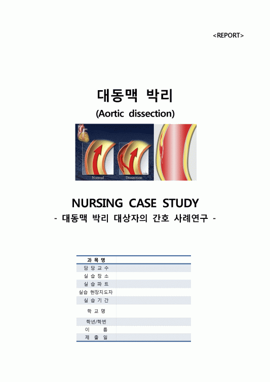 [성인간호학A+] 대동맥박리 대상자의 간호과정 (ICU) CASE STUDY