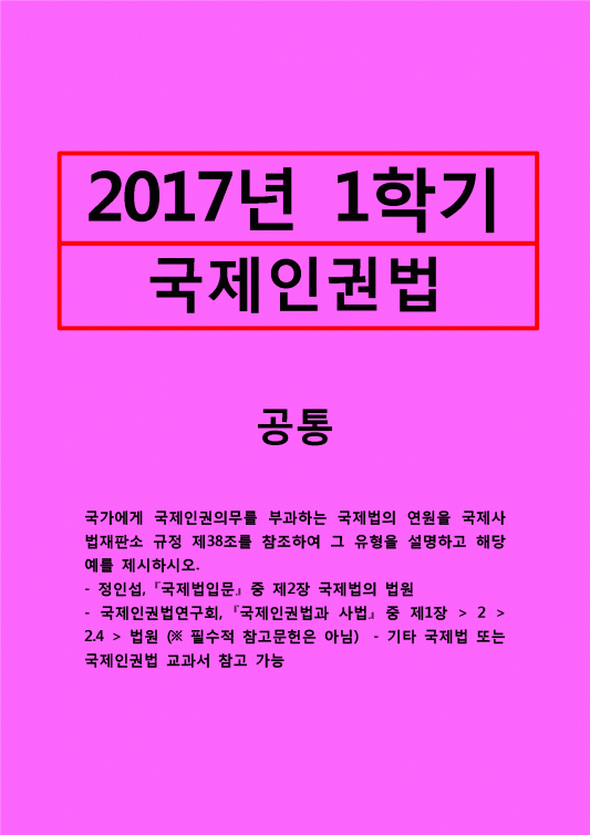 국제인권법_국가에게 국제인권의무를 부과하는 국제법의 연원을 국제사법재판소 규정 제38조를 참조하여 그 유형을 설명하고 해당 예를 제시하시오.