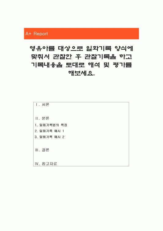 영유아를 대상으로 일화기록 양식에 맞춰서 관찰한 후 관찰기록을 하고 기록내용을 토대로 해석 및 평가를 해보세요