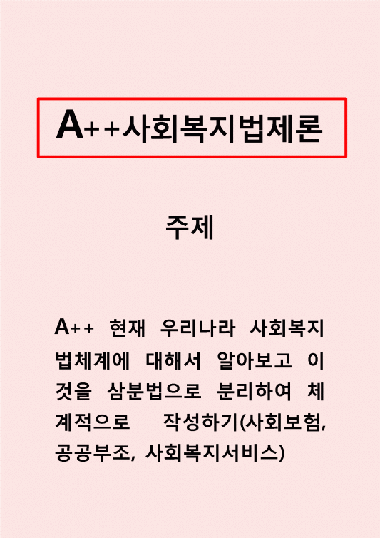 사회복지법제론// 현재 우리나라 사회복지법체계에 대해서 알아보고 이것을 삼분법으로 분리하여 체계적으로 작성하기[사회보험, 공공부조, 사회복지서비스]