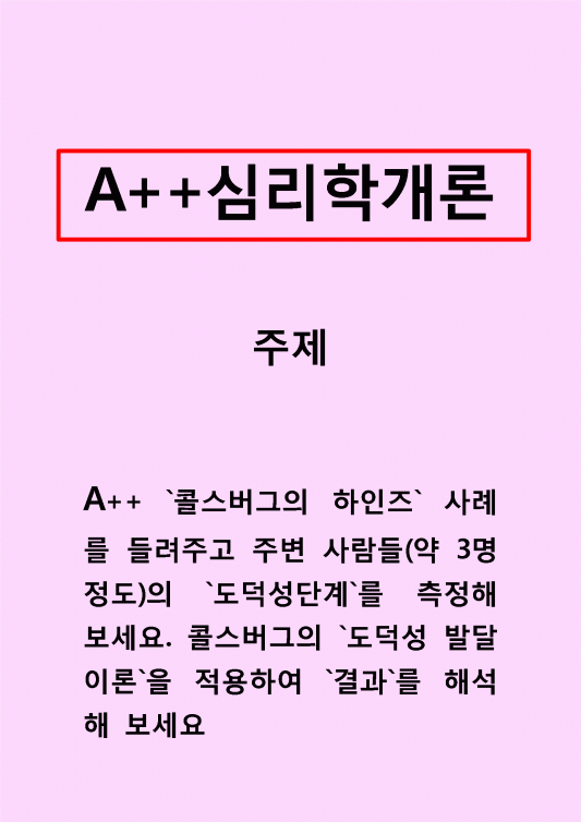 심리학개론>> 콜스버그의 하인즈 사례를 들려주고 주변 사람들(약 3명 정도)의 도덕성단계를 측정해 보세요. 콜스버그의 도덕성 발달이론을 적용하여 결과를 해석해 보세요