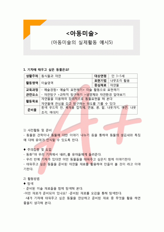 (A+ 레포트,시험대비) [아동미술] 아동미술의 실제활동 예시5