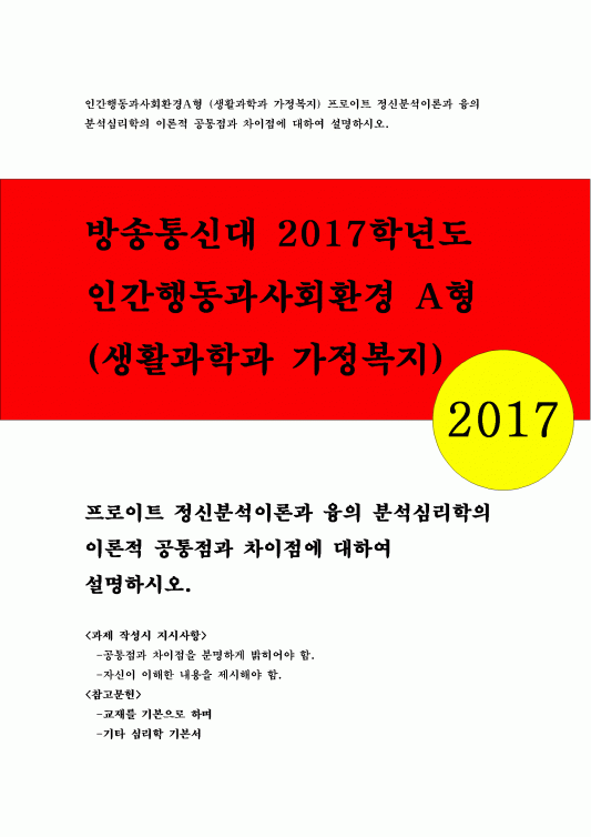 인간행동과사회환경 A형 2017 생활과학과 가정복지(프로이트와 융)-인간행동과사회환경A형 프로이트 정신분석이론과 융의 분석심리학의 이론적 공통점과 차이점-방송대 인간행동과사회환경