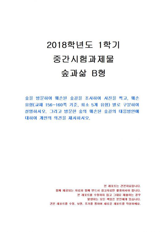 2018년 1학기 숲과삶 중간시험과제물 B형(숲을 방문하여 훼손된 숲길을 조사, 대응방안)