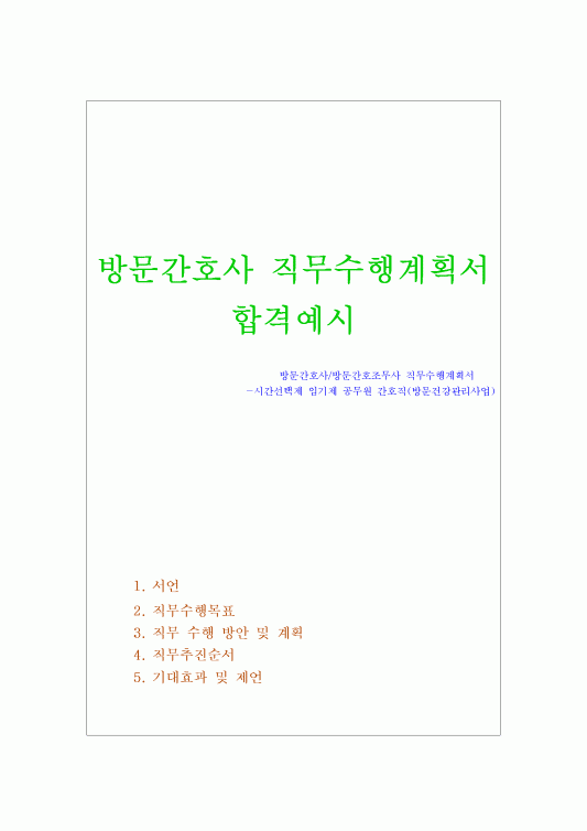 간호사 직무수행계획서(합격) 방문간호조무사