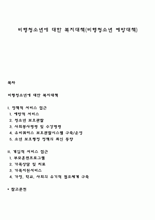 비행청소년에 대한 복지대책(비행청소년 예방대책)