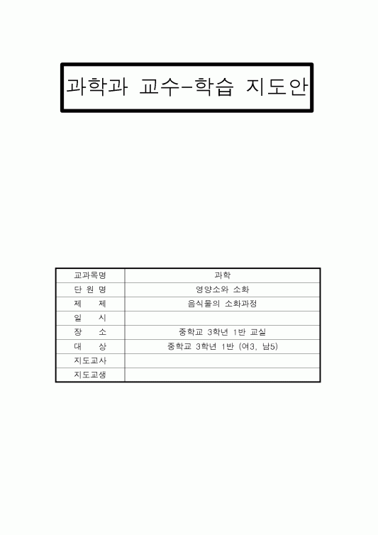 과학과 교수-학습 지도안 - 영양소와 소화 - 음식물의 소화과정