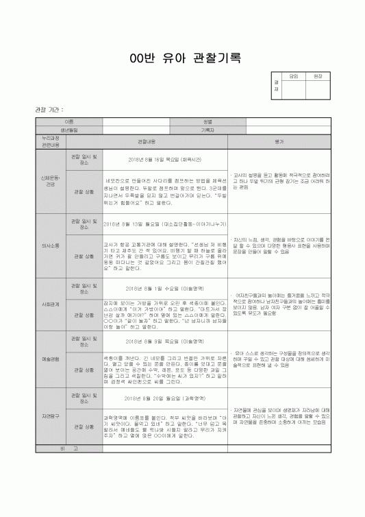 8월 관찰일지 (18명)