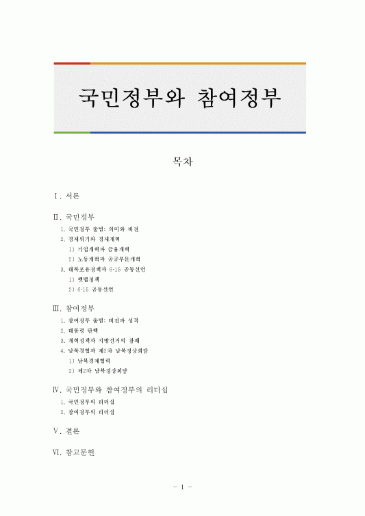 국민정부와 참여정부 (국민정부 노무현 김대중 경제위기 경제개혁 대북포용정책 615공동선언 탄핵 남북정상회담 리더십)