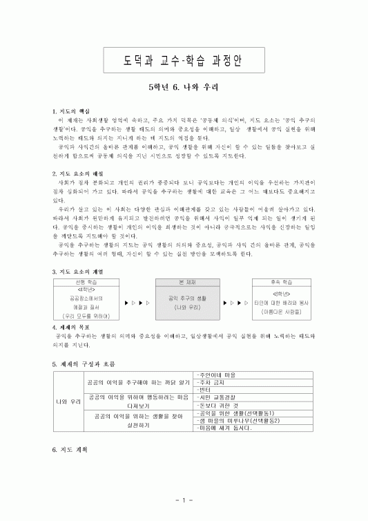 도덕과 교수-학습 과정안 - 5학년 - 6 나와 우리