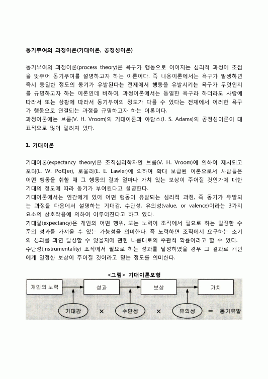 동기부여의 과정이론(기대이론 공정성이론)