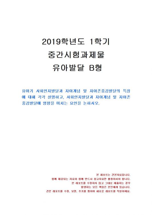 2019년 1학기 유아발달 중간시험과제물 B형(사회인지발달, 자아개념, 자아존중감발달)