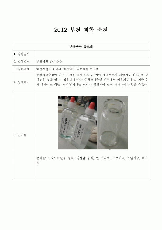 2012 부천 과학 축전 - 반짝반짝 금모래 도금 합금