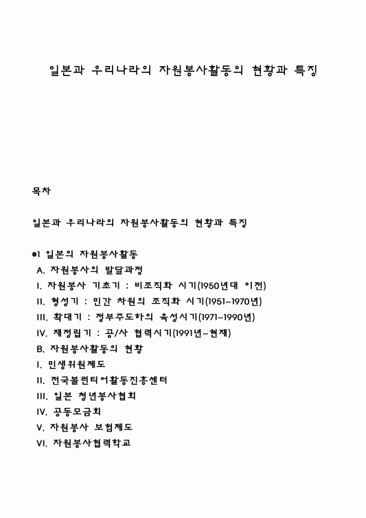 일본과 우리나라의 자원봉사활동의 현황과 특징